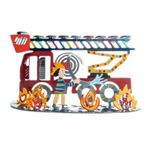 Hand Painted Laser Cut Fire Truck Menorah | Sisterhood of HAMAKOM ...
